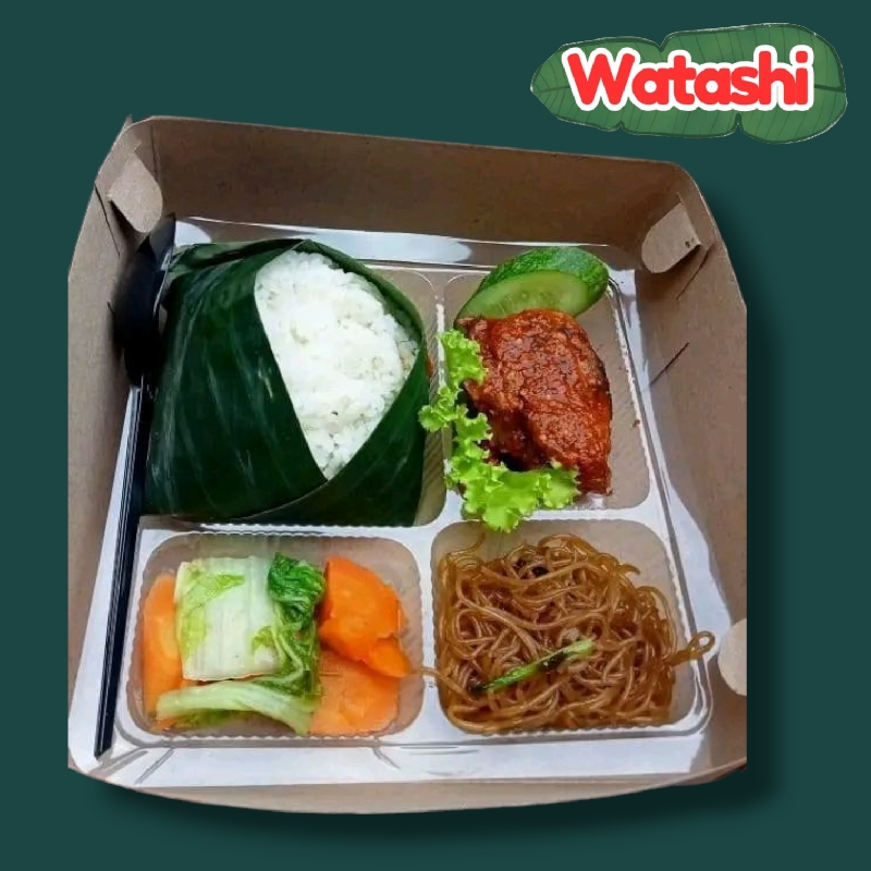 NASI KOTAK Nasi Putih Ayam Bakar + Mie Bihun + Capjay - Watashi Jajan Pasar