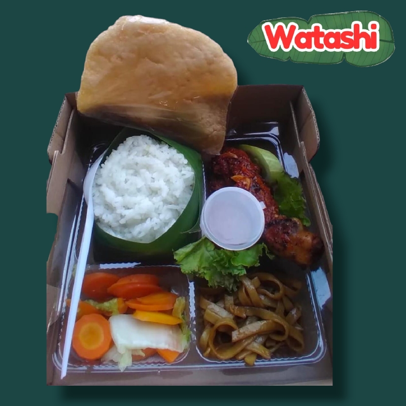 NASI KOTAK Ayam Bakar Paha + Mie + Capjay - Watashi Jajan Pasar